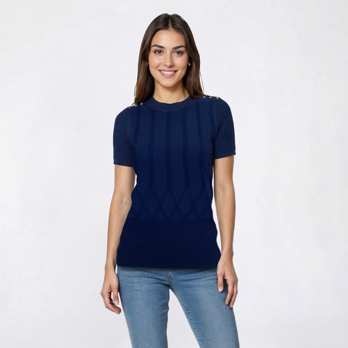 Click here for Womens Rio & Rian Short Sleeve Solid Diamond Ribbe... prices